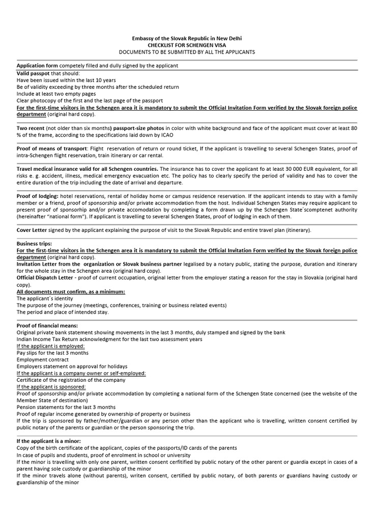 Schengen Visa Checklist | PDF | Travel Visa | Identity Document