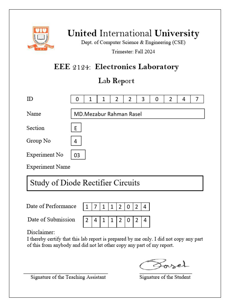 Experiment 03(Update) | PDF | Rectifier | Direct Current