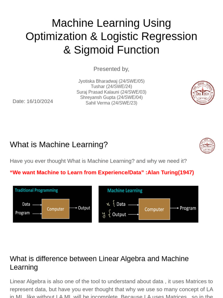 Machine Learning Using Optimization and Logistic Regression and Sigmoid Function - GRP 06 | PDF ...
