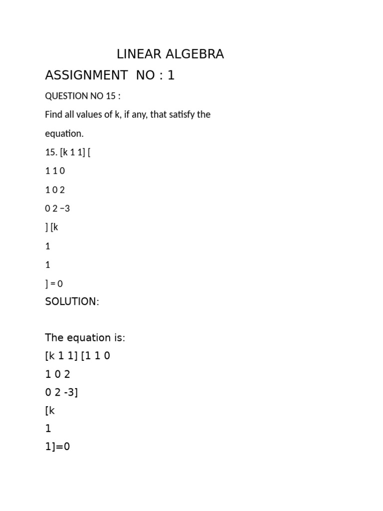 LINEAR ALGEBRA Assignment 1.1 | PDF