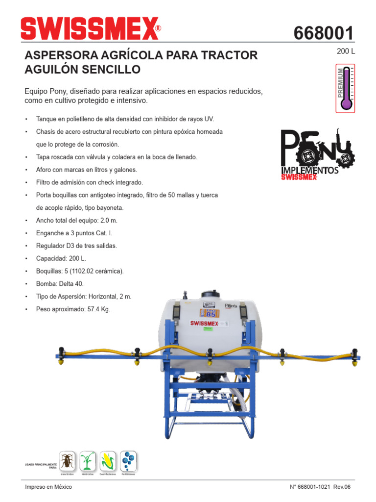 Aspersora Agricola para Tractor Aguilon Sencillo | PDF