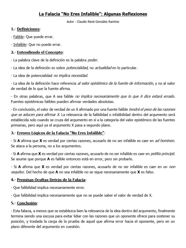 Claudio González - La Falacia de La Infalibilidad | PDF