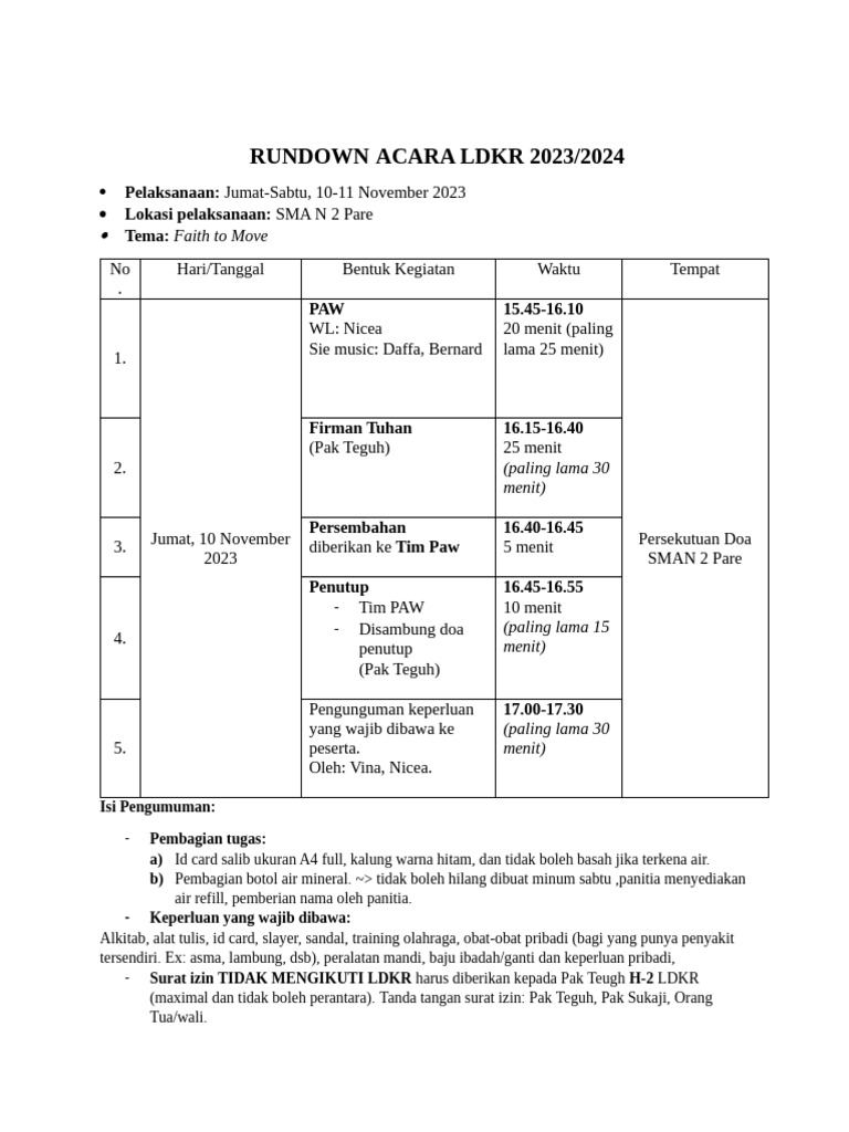 RUNDOWN ACARA LDKR 2023 (1) | PDF