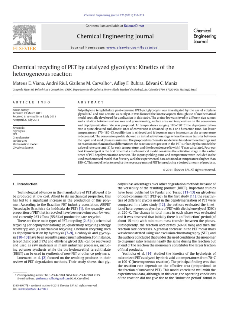 Chemical recycling of PET by catalyzed glycolysis_Kinetics of the ...