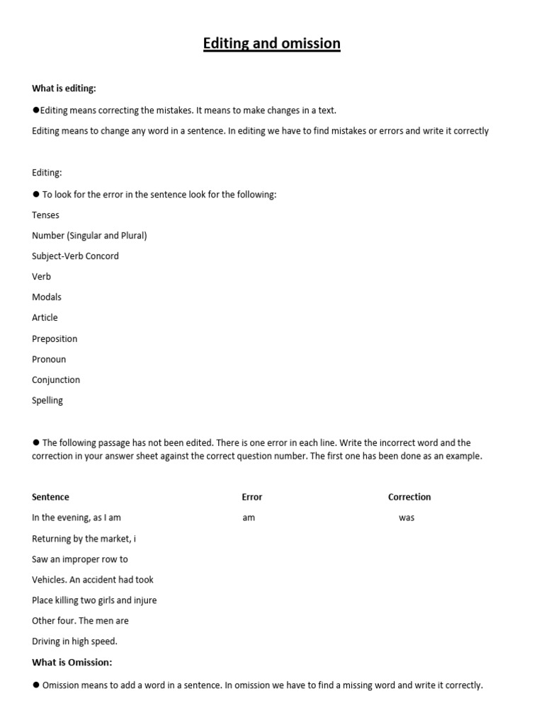 Editing and Omission Techniques Guide | PDF