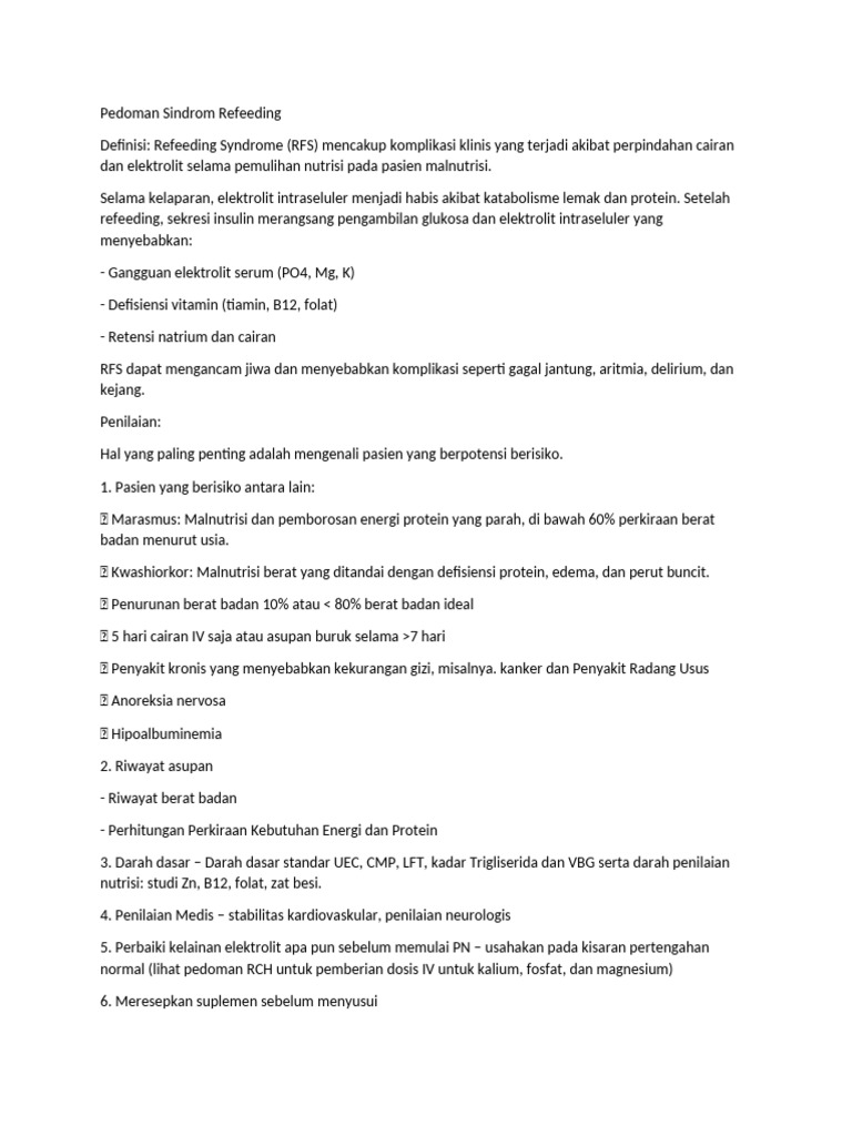 Panduan Refeeding Syndrome dan Penanganannya | PDF