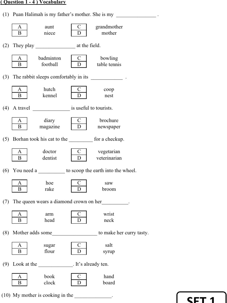SAL English UPSR Vocabulary Q1-4 | PDF | Foods | Nature