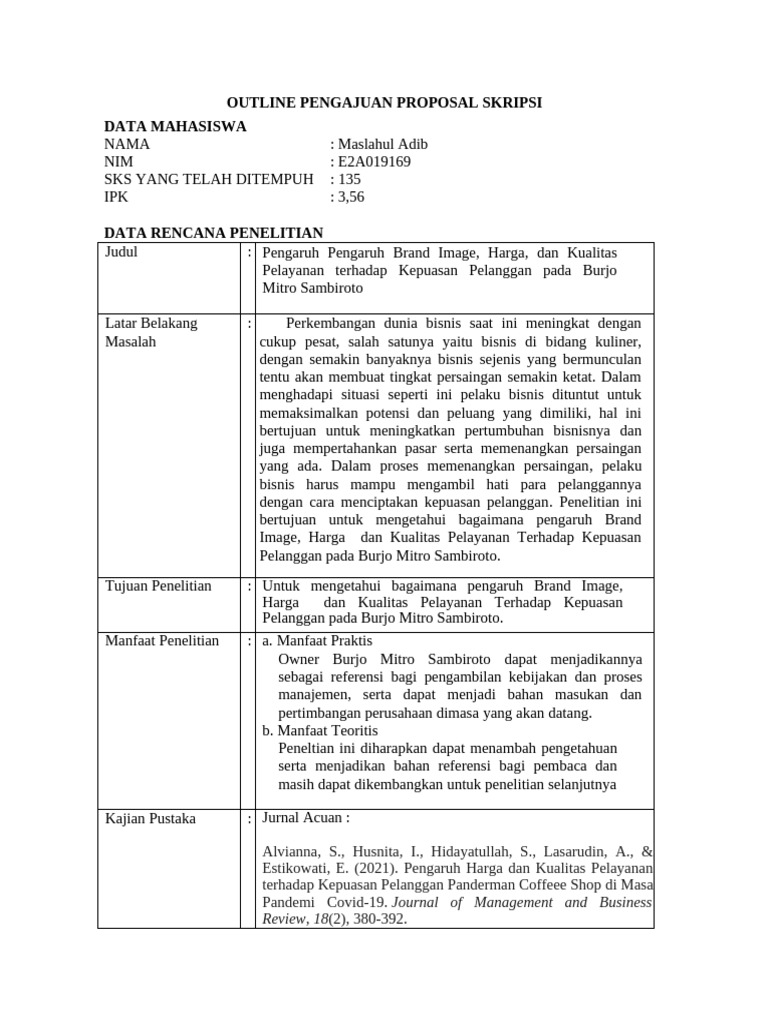 Outline Pengajuan Proposal Skripsi | PDF