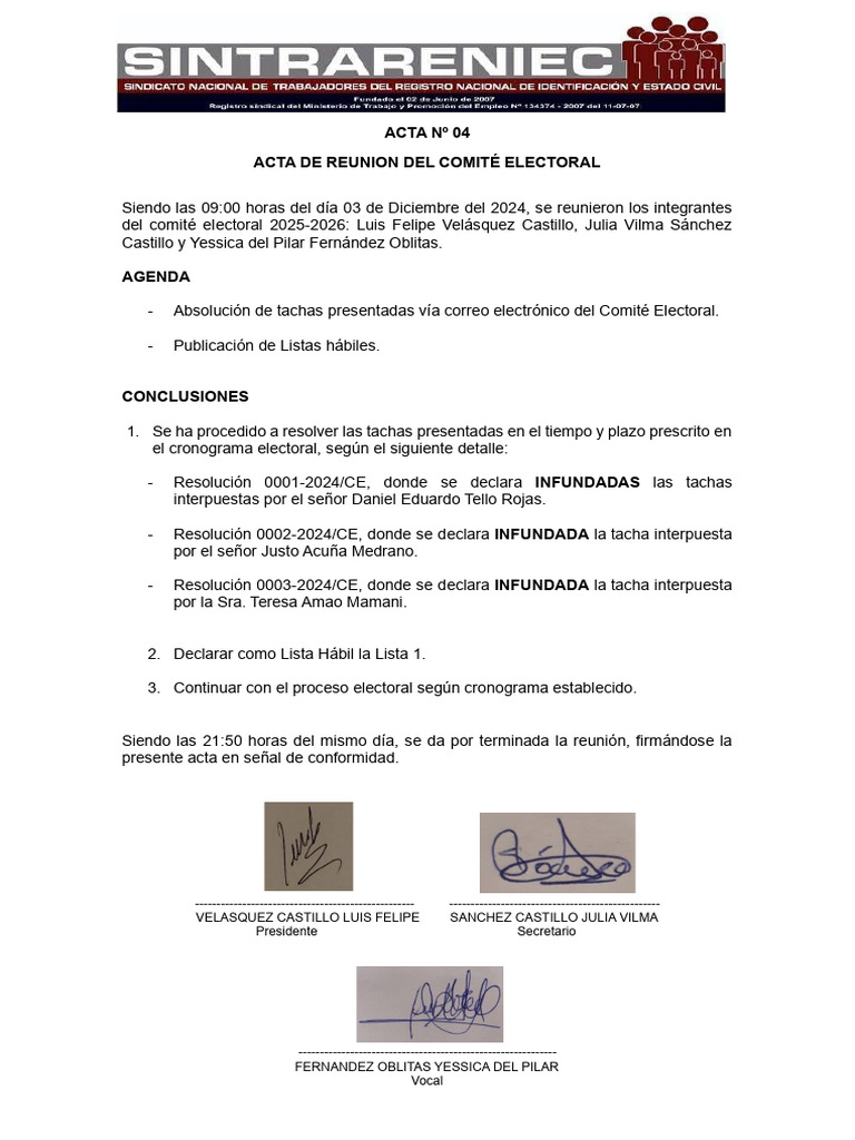 ACTA N° 04-2024 | PDF