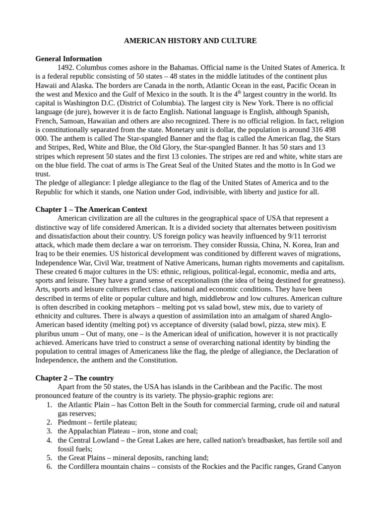 Overview of American History & Culture | PDF | American Government ...