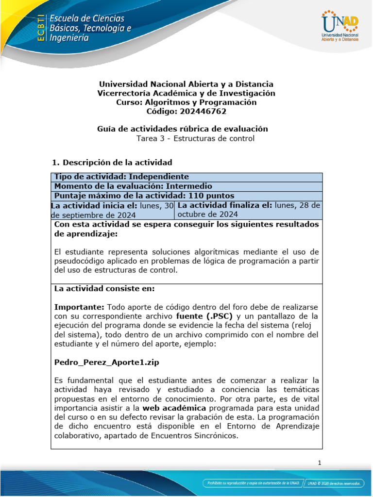 Guía de Actividades y Rúbrica de Evaluación - Unidad 2 - Tarea 3 - Estructuras de Control | PDF ...