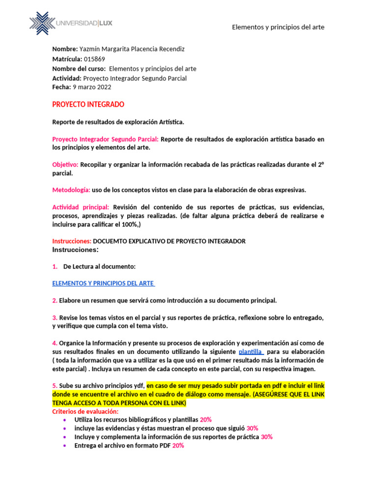 Proyecto Integrador Segundo Parcial - Nueva | PDF | Color | Amarillo