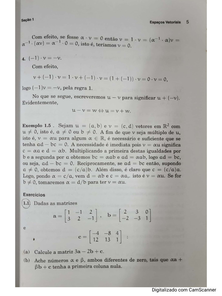 Exercicios Parte 1 - Algebra Linear | PDF