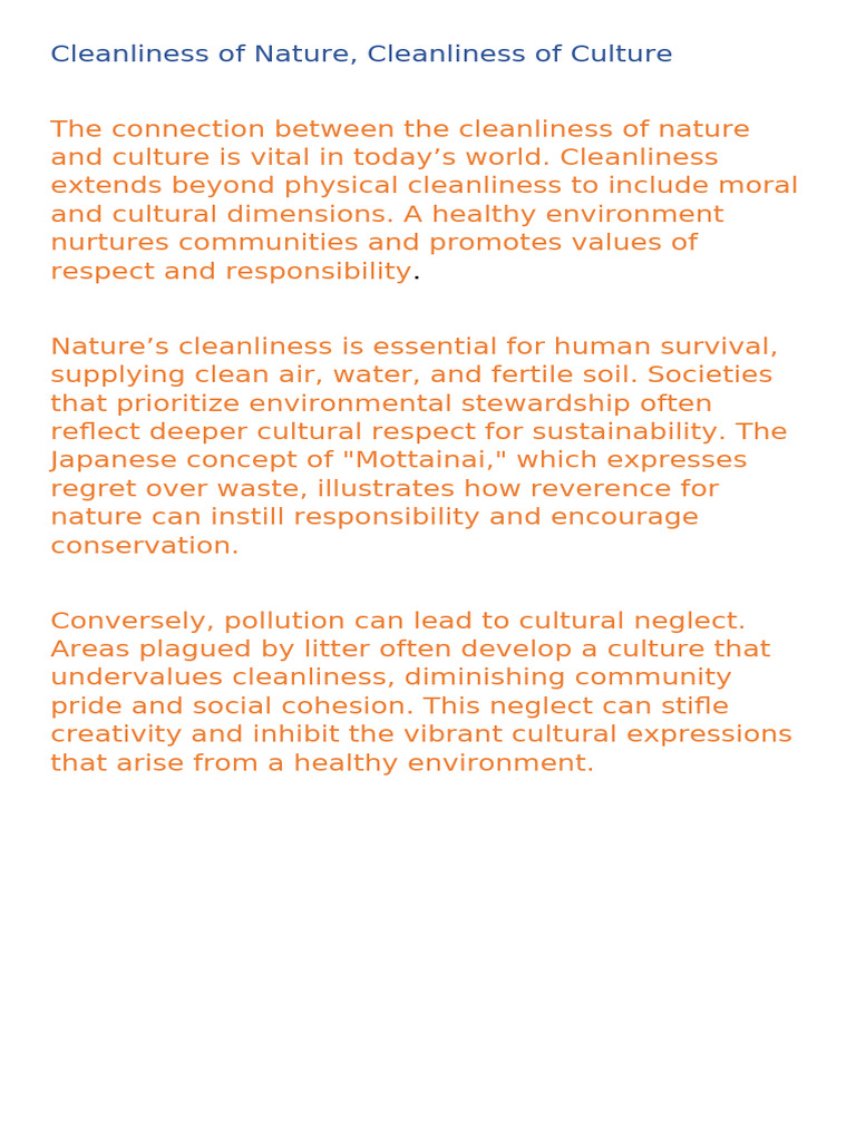Cleanliness of Nature | PDF