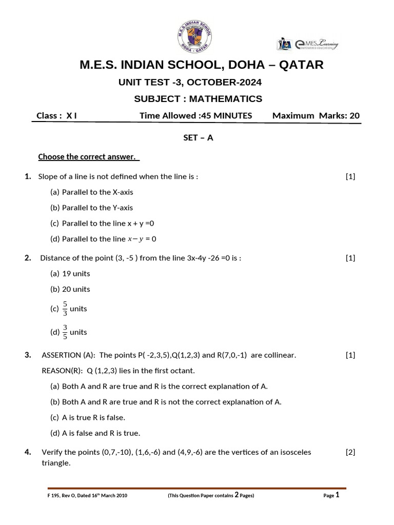 MATHS UNIT TEST PAPER | PDF | Euclid | Elementary Mathematics