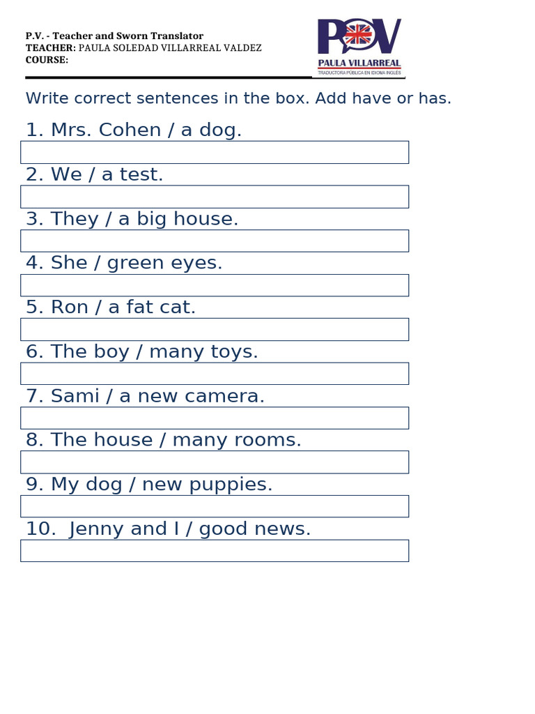 Write correct sentences in the box | PDF