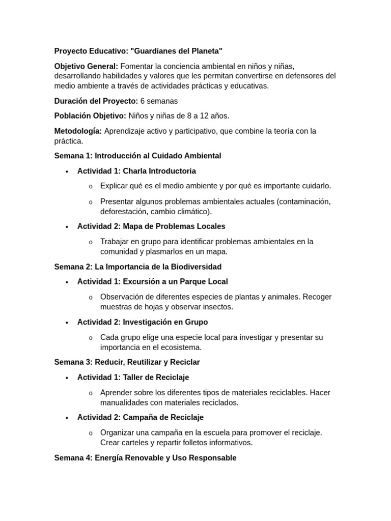 Proyecto Educativo ambiental | PDF | Reciclaje | Entorno natural Proyecto Educativo ambiental | PDF | Reciclaje | Entorno natural