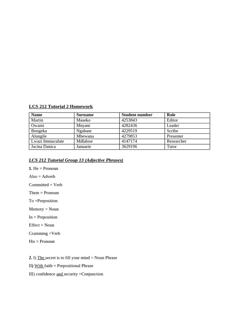LCS 212 Tutorial 2 Homework | PDF