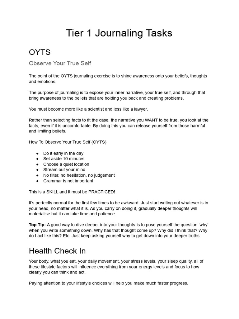 Tier+1+Journaling+Tasks | PDF | Thought | Mind
