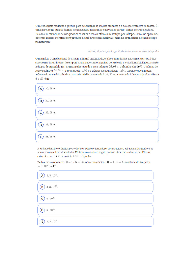Lista 2o Quimica | PDF