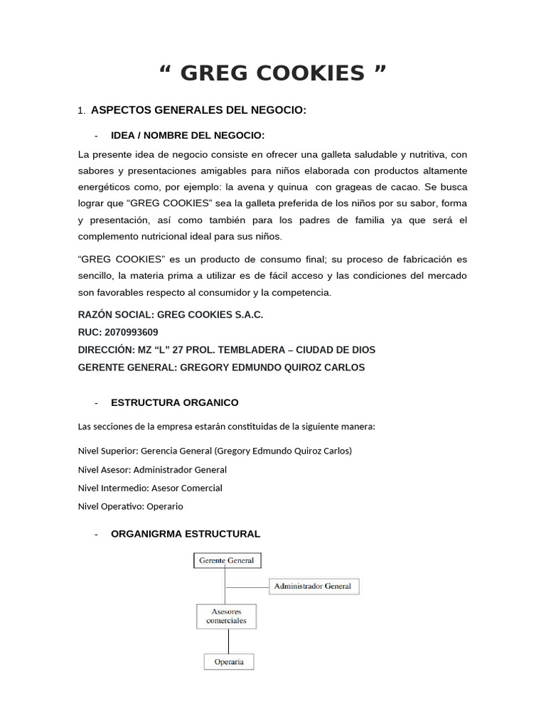 " Greg Cookies ": Aspectos Generales Del Negocio | PDF | Galleta | Quinua