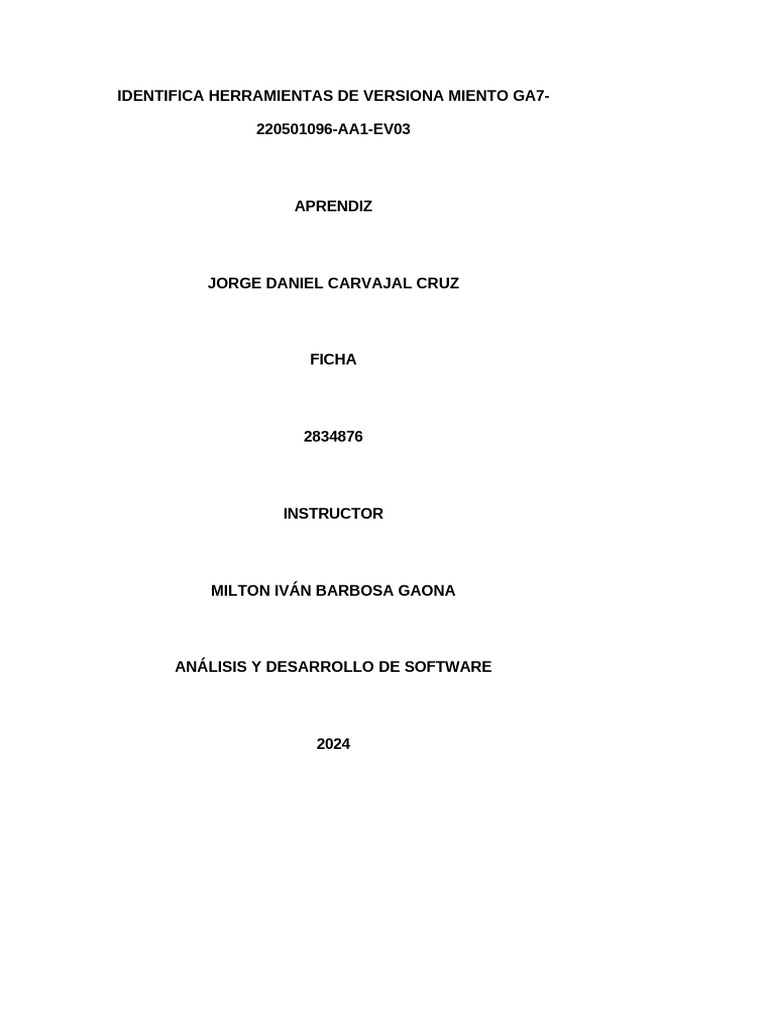Ga7 220501096 Aa1 Ev03 Identifica Herramientas de Versionamiento | PDF | Software | Informática