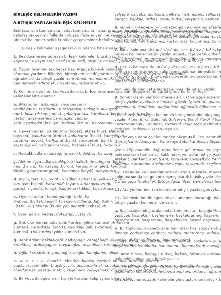 Bi̇rleşi̇k Keli̇meleri̇n Yazimi | PDF
