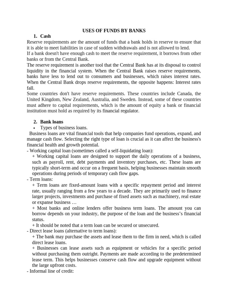 USES OF FUNDS BY BANKS | PDF | Repurchase Agreement | Mortgage Backed ...