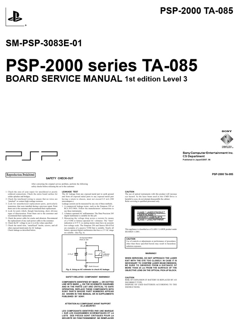 PSP-2000 TA-085 Service Manual | PDF | Electromagnetism | Equipment