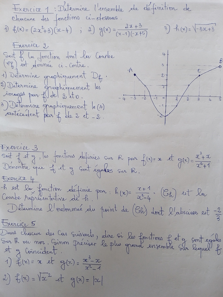 Fiche D'exo 2nde C Maths Généralité Sur Les Fonctions | PDF