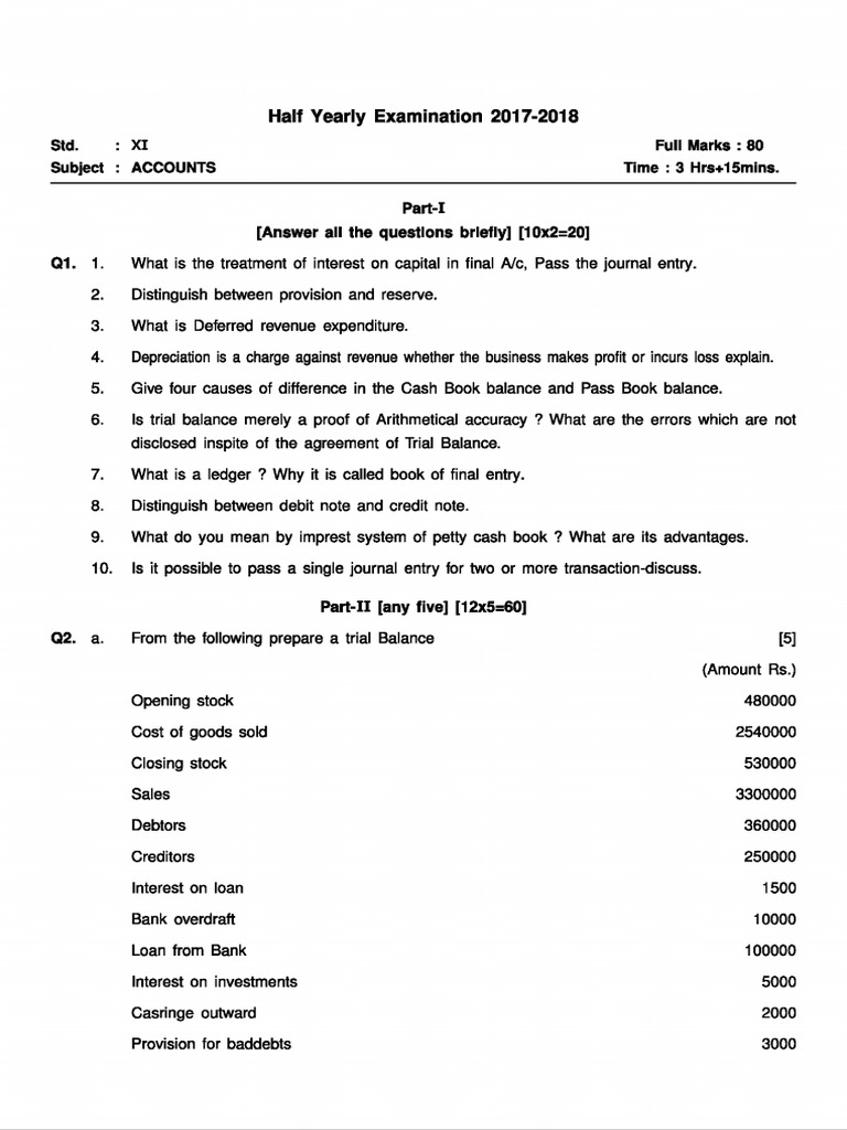 Isc Class 11 Hy Accounts 2018 | PDF