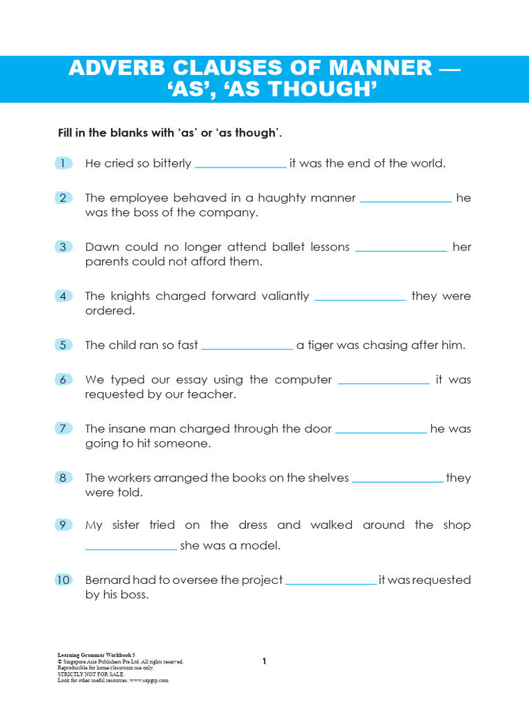 Adverb Clauses of Manner - As As Though | PDF
