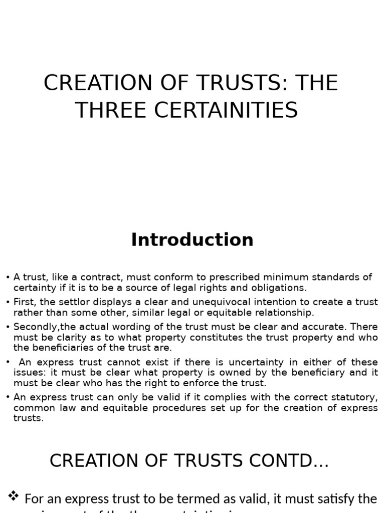 CREATION OF TRUSTS | PDF | Equity (Law) | Civil Law (Legal System)