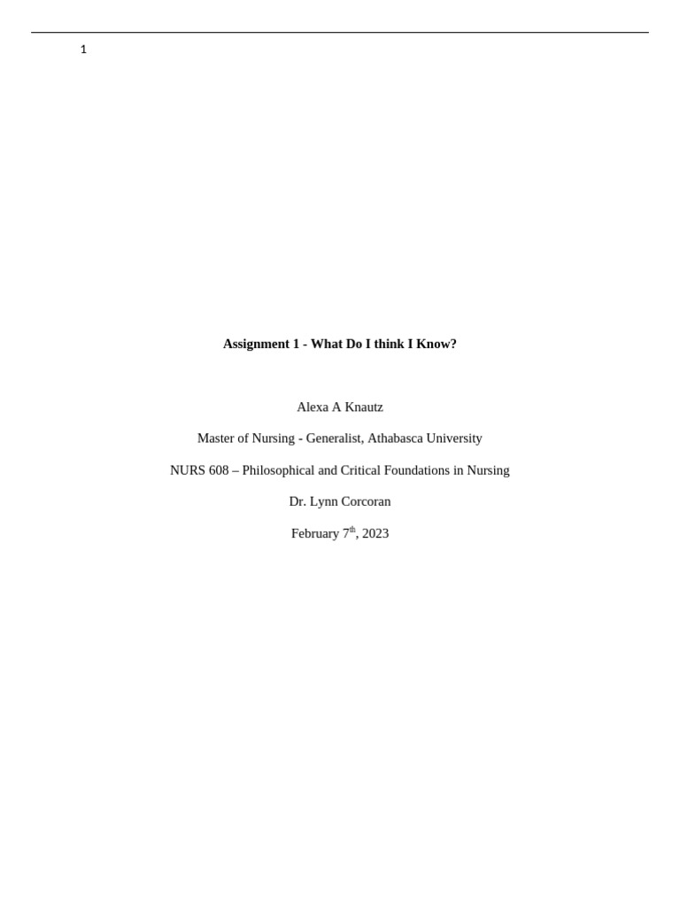 Alexa Knautz Sample Assignment 1 Nurs 608 | PDF | Multiculturalism | Nursing