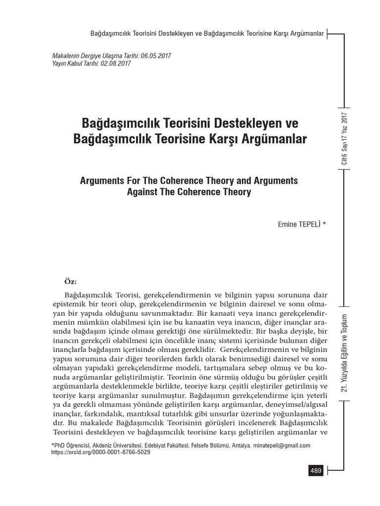 Ba - Da - MC - L - K Teorisini Destekleyen Ve Ba - Da - MC - L - K Teorisine Kar - Arg - Manlar ...
