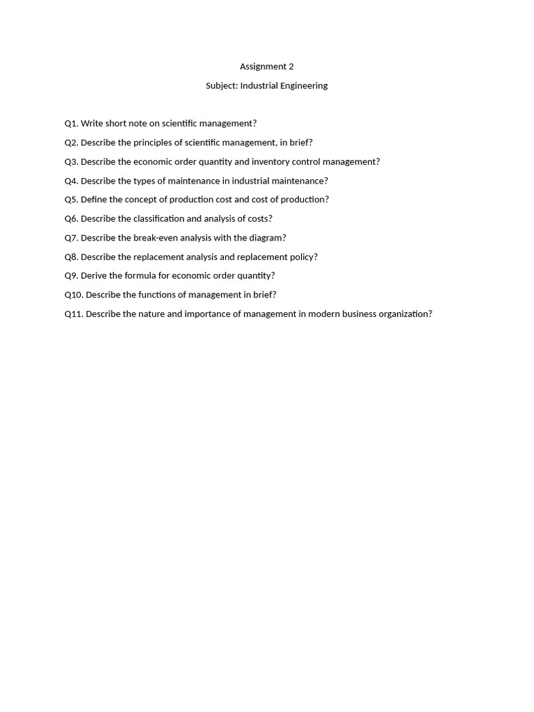 Assignment 2 Industrial Engineering | PDF
