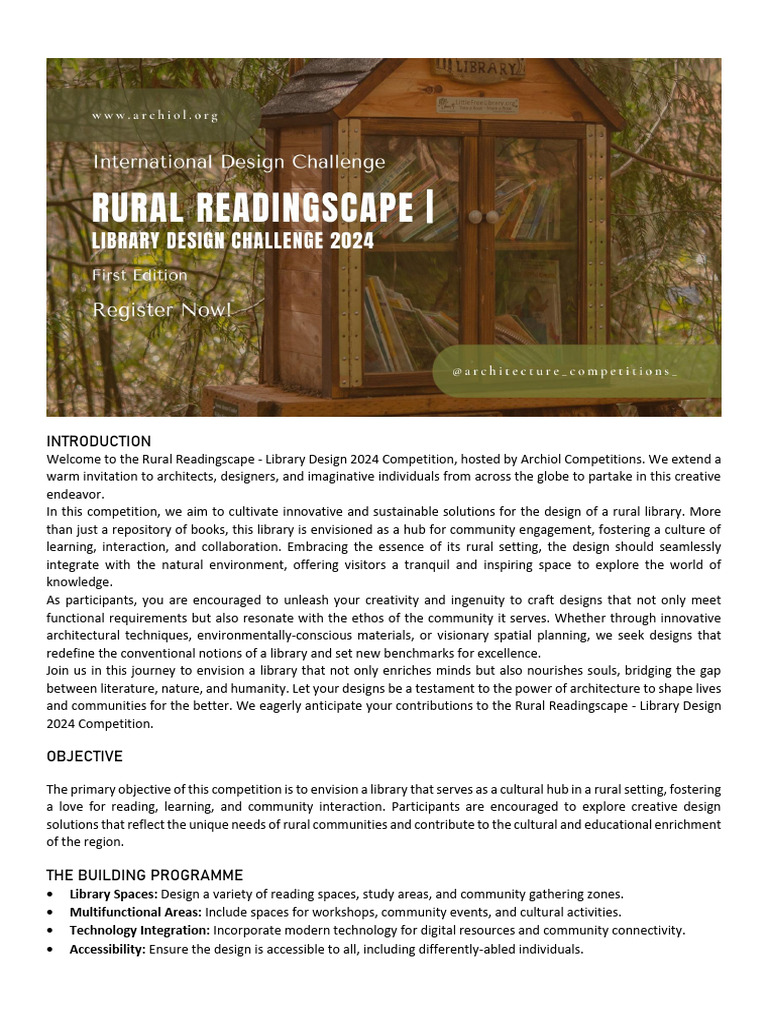 Rural Library Design Contest 2024 | PDF | Sustainability | Creativity