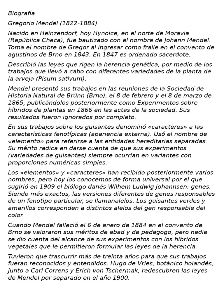 Biografía de Mendel | PDF | Cigosidad | Genética