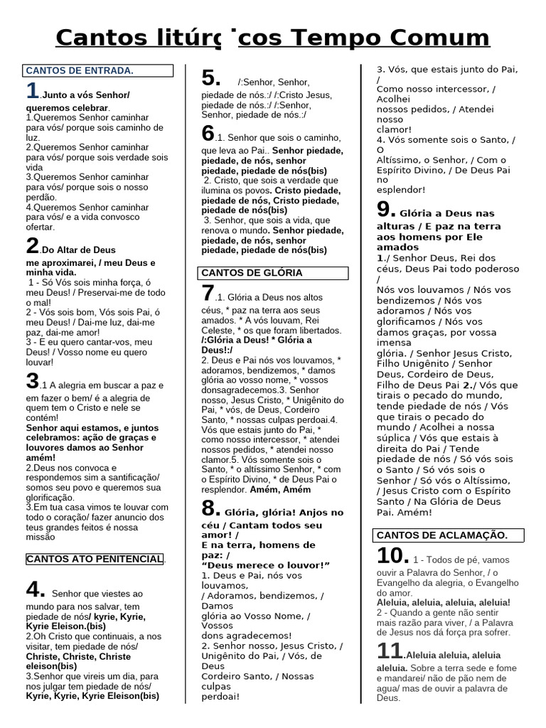 Cantos litúrgicos Tempo Comum | PDF | Amor | Jesus