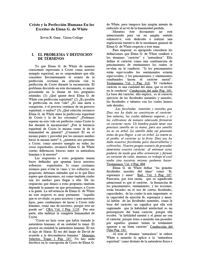 Gane Et Al Cristo y La Perfeccion Humana en Los Escritos de Elena G de ...