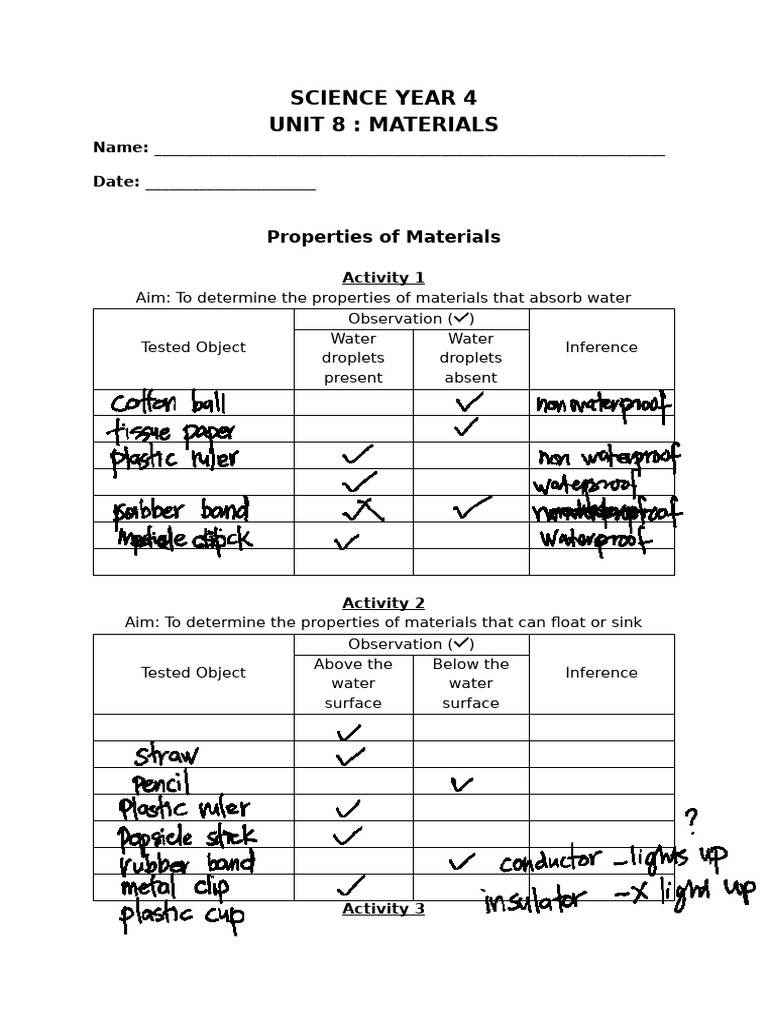 Properties of Materials Activities | PDF