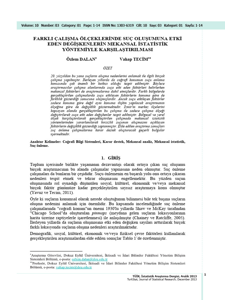 Farkl Al Ma L Eklerinde Su Olu Umuna Etki Eden de I Kenlerin Mekansal Statistik Y Ntemiyle Kar ...