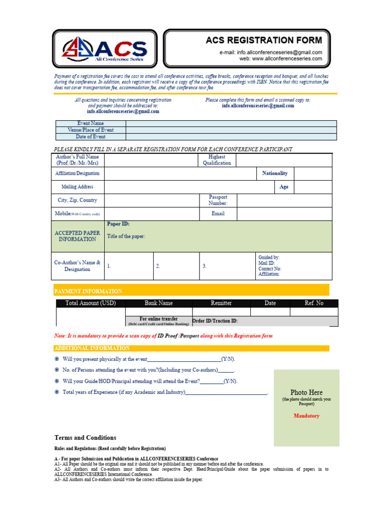 acs_registation_form | PDF | Plagiarism | Academic Publishing