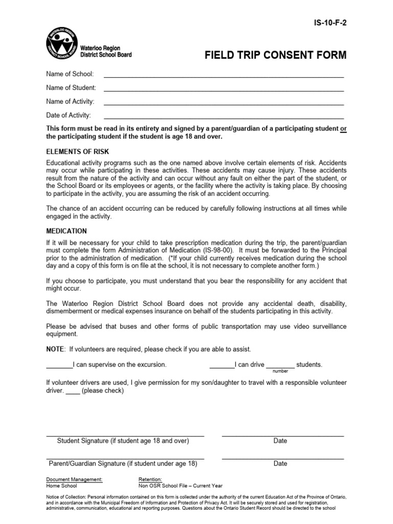 Field Trip Consent Form Template | PDF