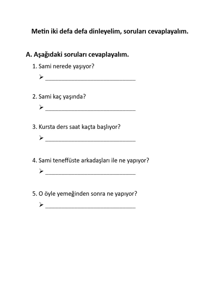 A1 Turkish Metin Sami | PDF