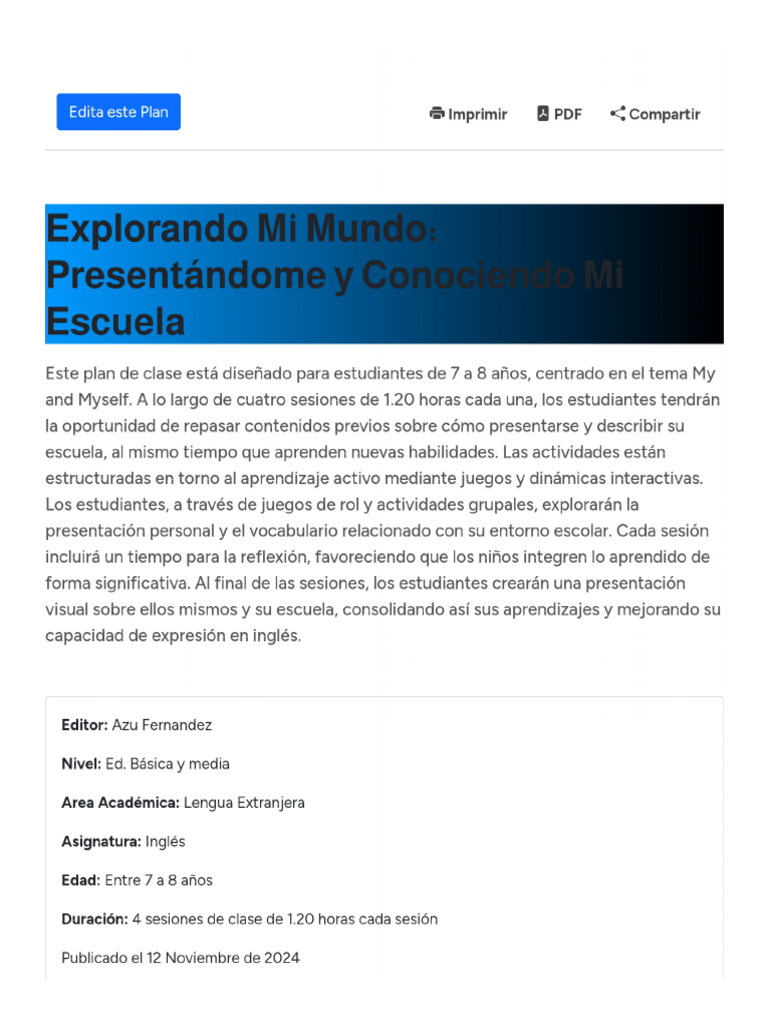 Explorando Mi Mundo - Presentándome Y Conociendo Mi Escuela | PDF
