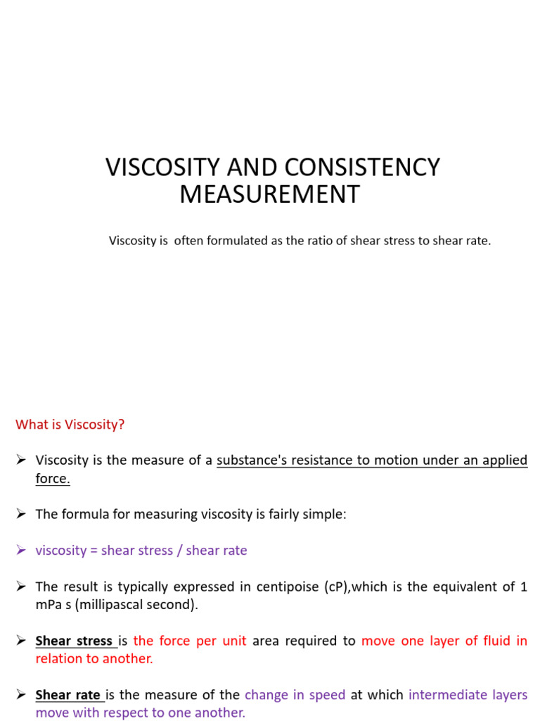 Viscosity & Consistency | PDF | Viscosity | Shear Stress