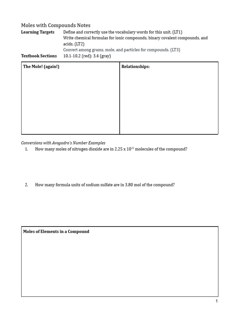 02-Honors Moles with Compounds Students Notes | PDF