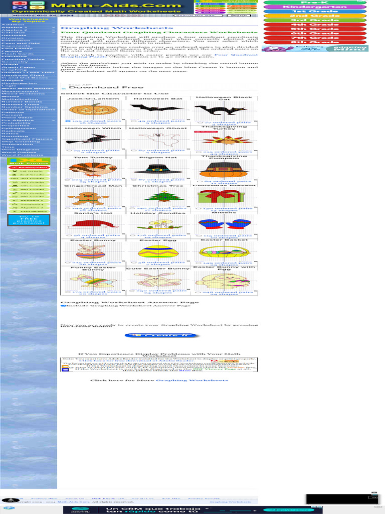 Graphing Worksheets Four Quadrant Graphing Characters Worksheets | PDF ...