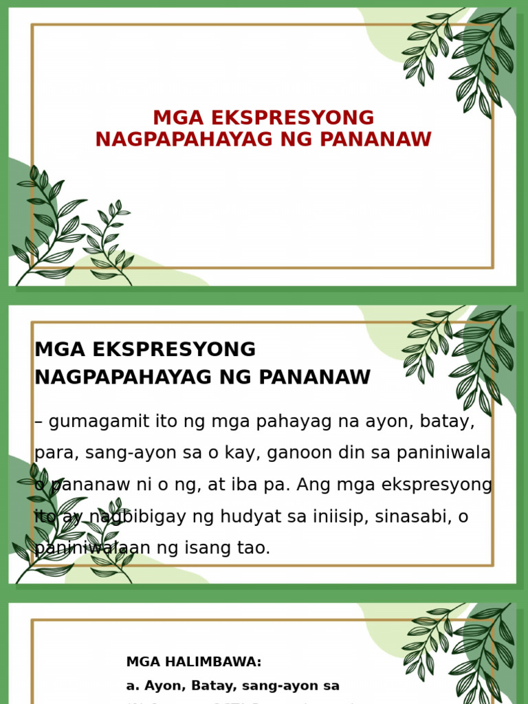 Mga Ekspresyong Nagpapahayag NG Pananaw | PDF